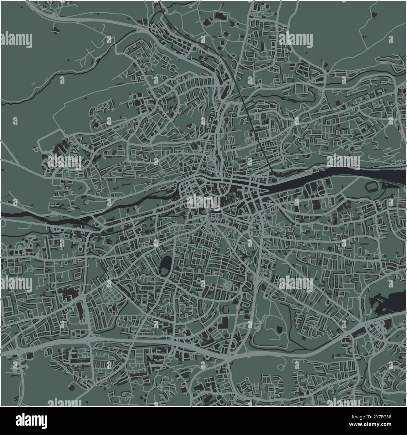 Map of Cork in Ireland in a smooth dark style. Contains layered vector with roads water, parks ...