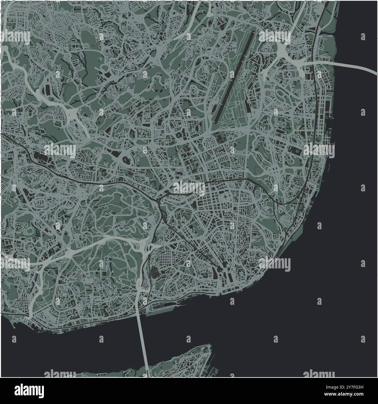Map of Lisbon in Portugal in a smooth dark style. Contains layered ...