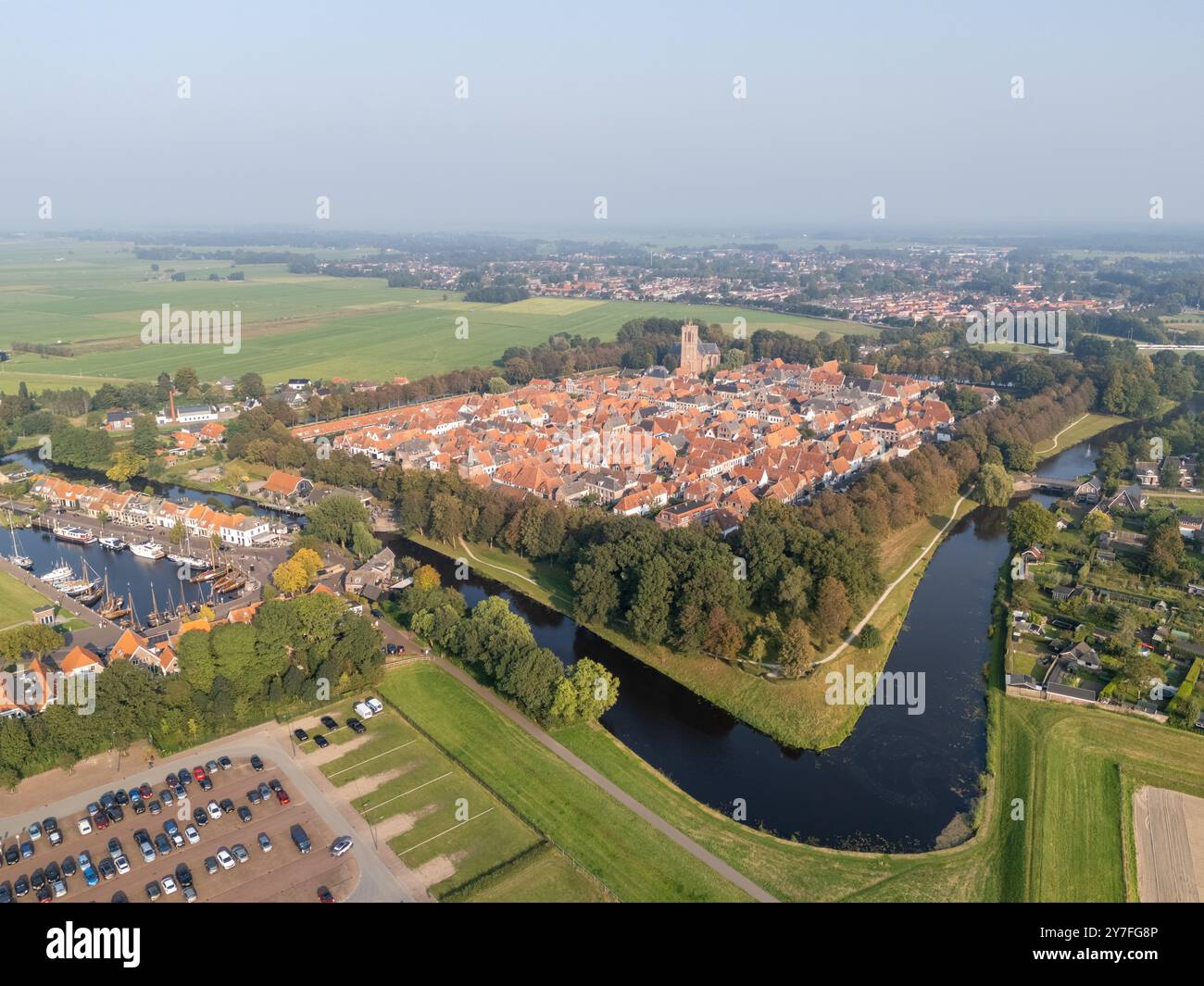Aerial drone photo of the small city named Elburg. Elburg is a ...