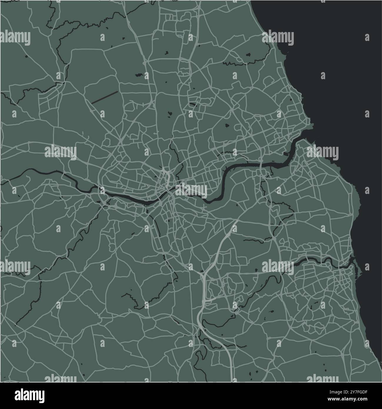 Map of Newcastle in United Kingdom in a smooth dark style. Contains ...