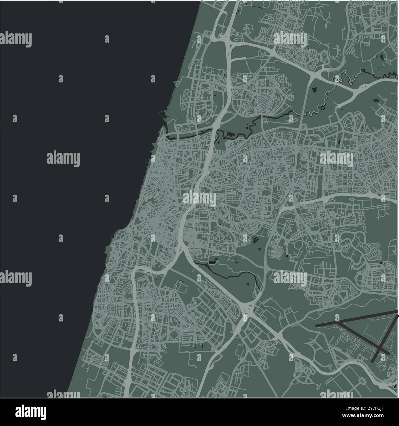 Map of Tel Aviv in Israel in a smooth dark style. Contains layered ...