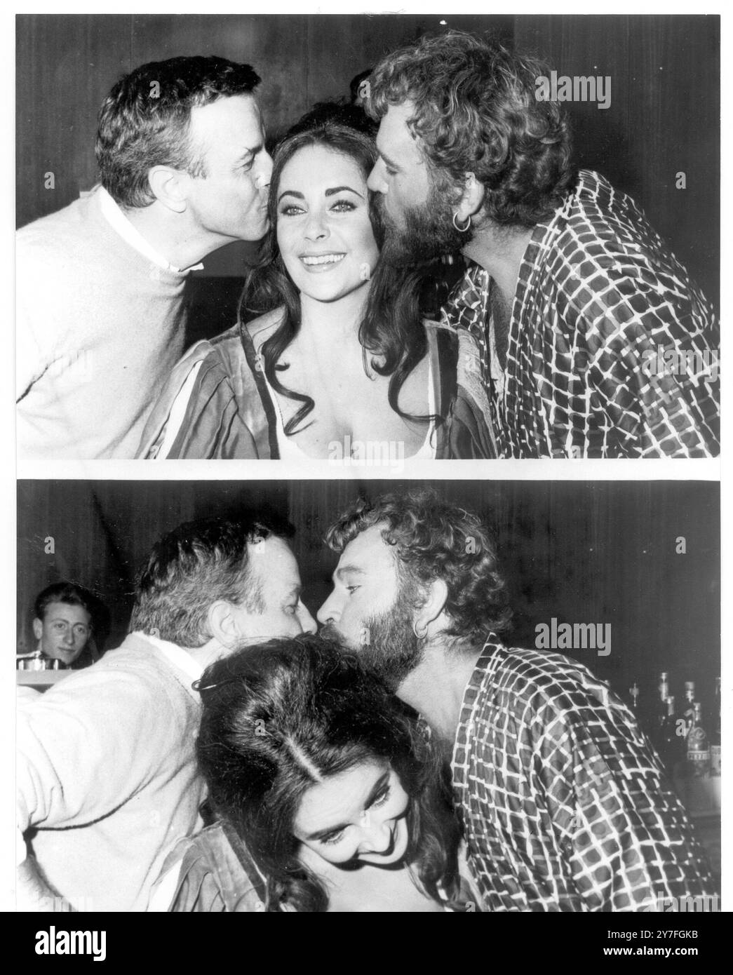 Elizabeth Taylor gets a double barrel kiss from her bearded husband ...