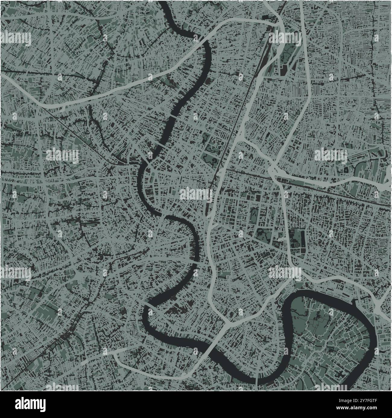 Map of Bangkok in Thailand in a smooth dark style. Contains layered ...