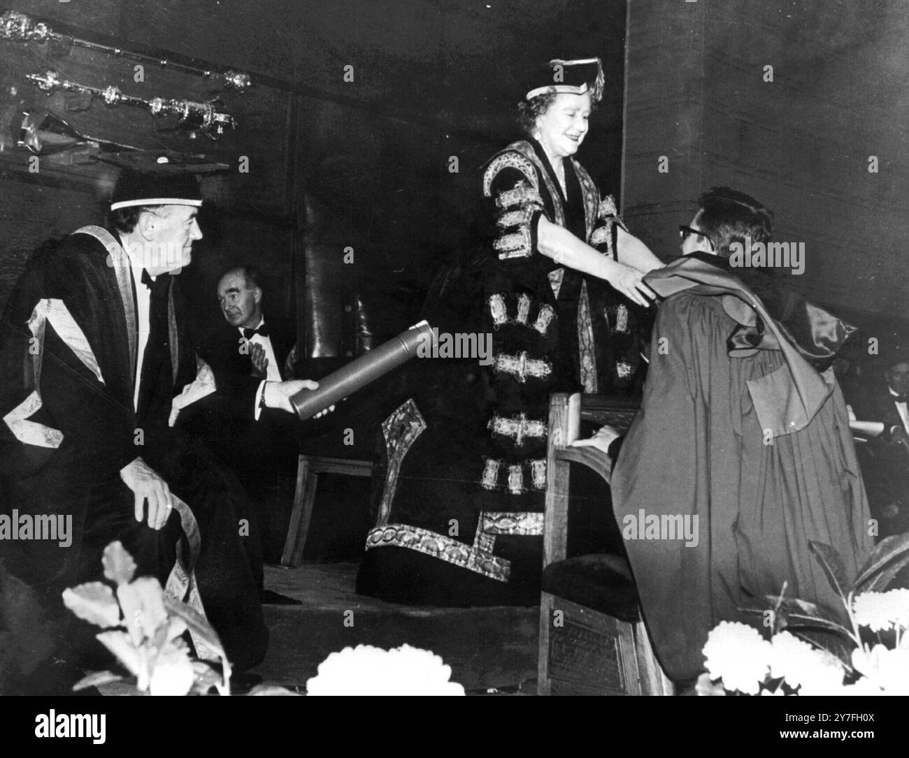 Queen Elizabeth the Queen Mother confers the honorary degree of Doctor ...