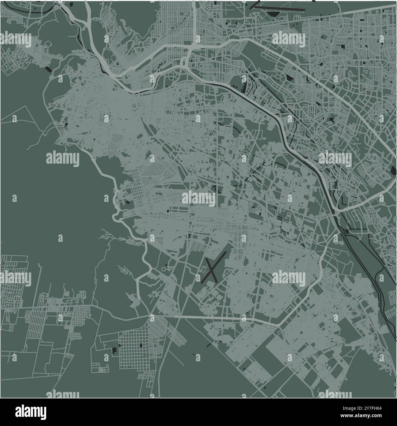 Map of Ciudad Juarez in Mexico in a smooth dark style. Contains layered ...