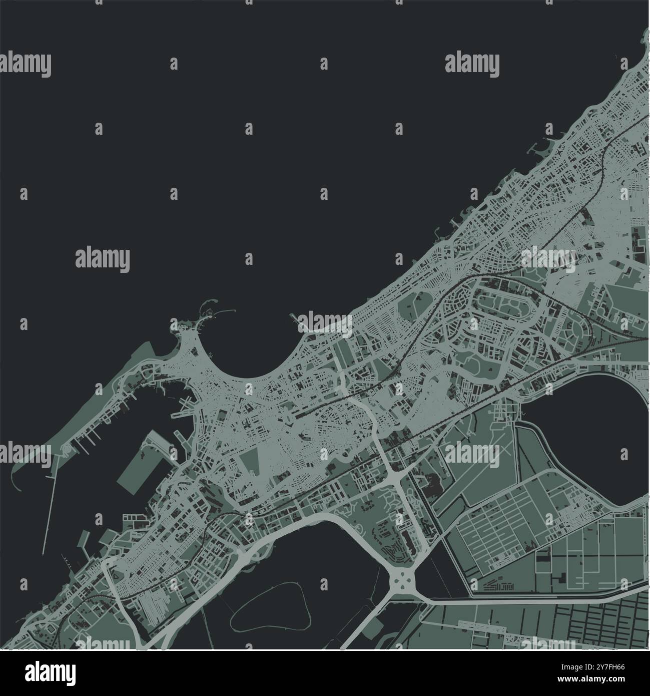 Map of Alexandria in Egypt in a smooth dark style. Contains layered ...