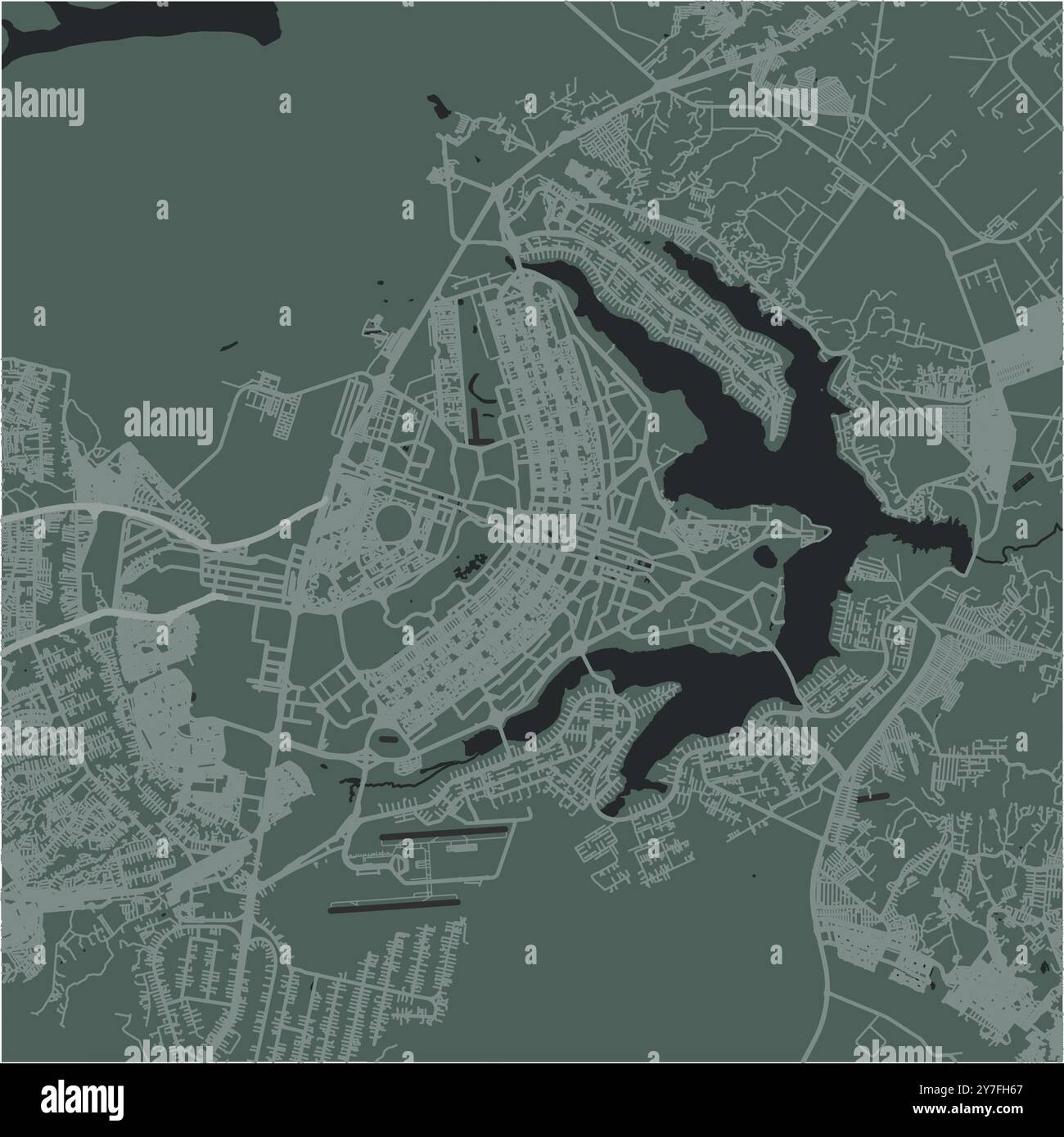 Map of Brasilia in Brazil in a smooth dark style. Contains layered ...