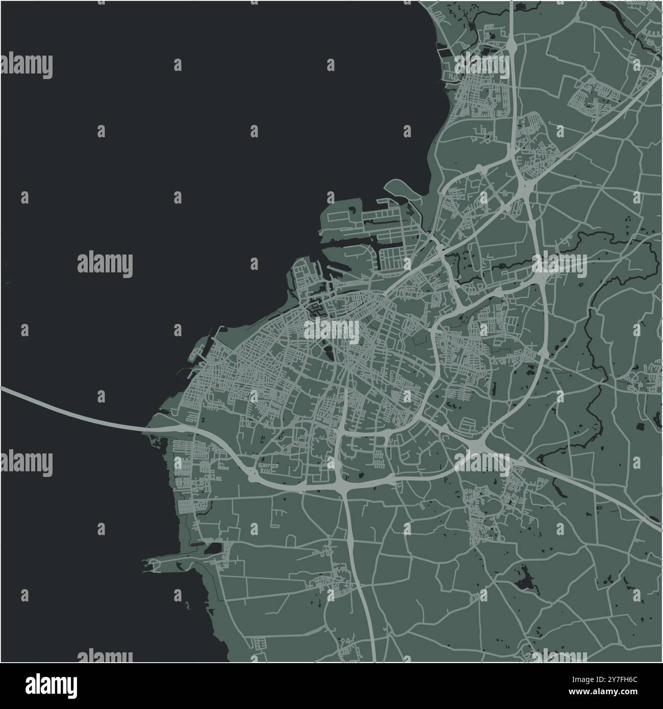 Map of Malmo in Sweden in a smooth dark style. Contains layered vector ...