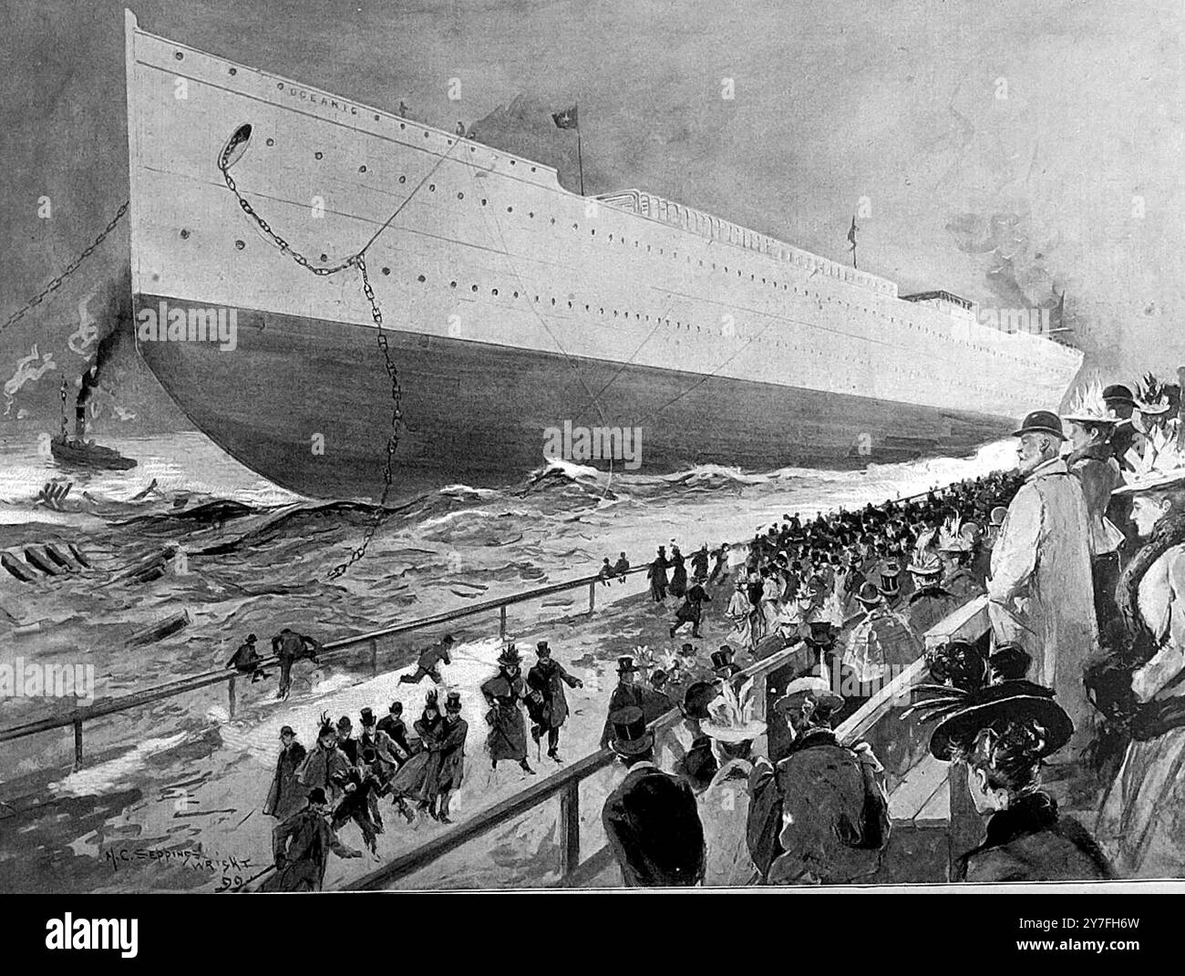 The launch of the Oceanic, the largest ship afloat, in Belfast. 21st ...