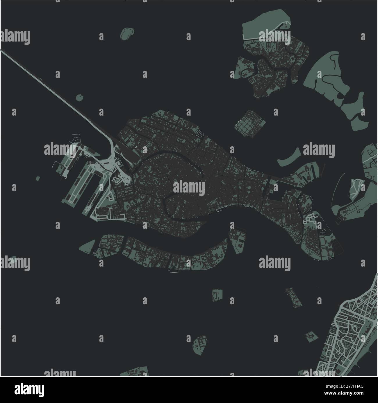 Map of Venice in Italy in a smooth dark style. Contains layered vector ...