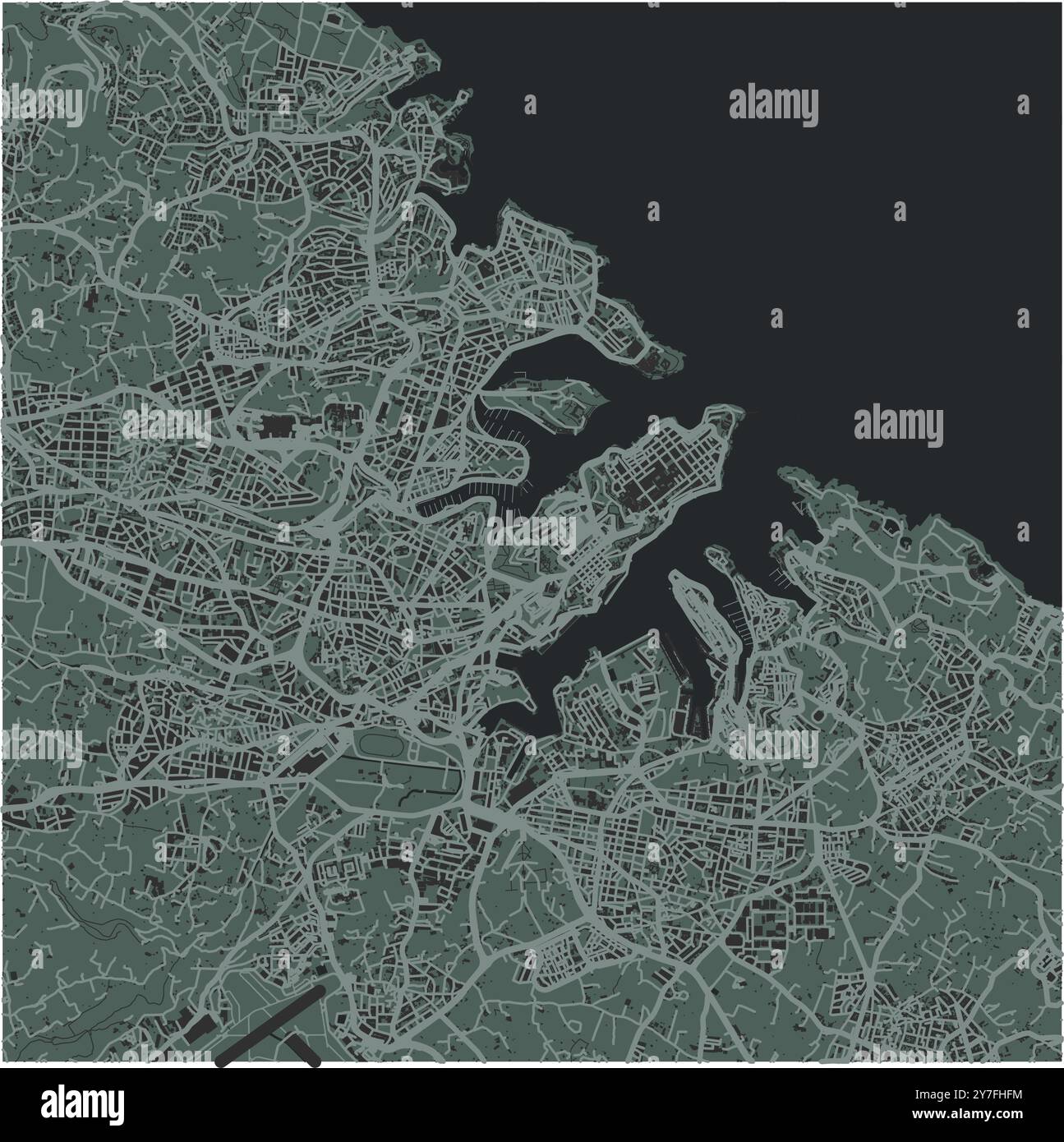 Map of Valletta in Malta in a smooth dark style. Contains layered ...