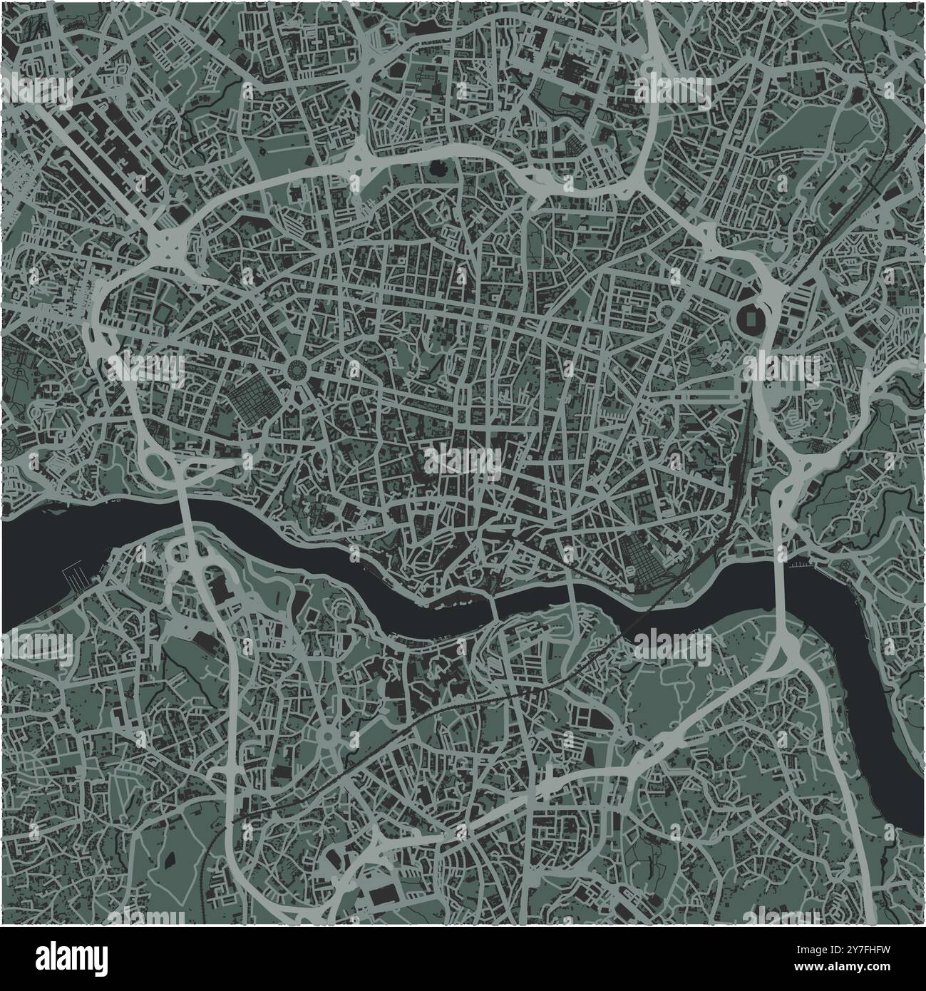 Map of Porto in Portugal in a smooth dark style. Contains layered vector with roads water, parks ...