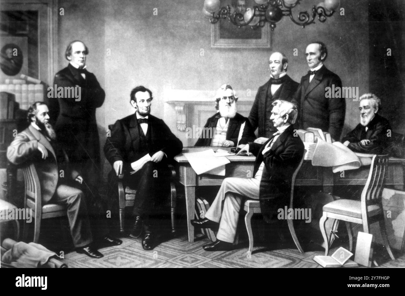 Abraham Lincoln third from left at the Emancipation Proclamation in the ...
