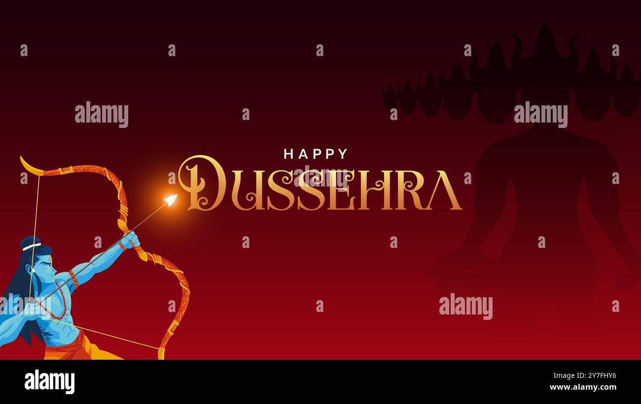 Happy Dussehra Vector Design. Lord Rama killing Ravana in Dussehra ...