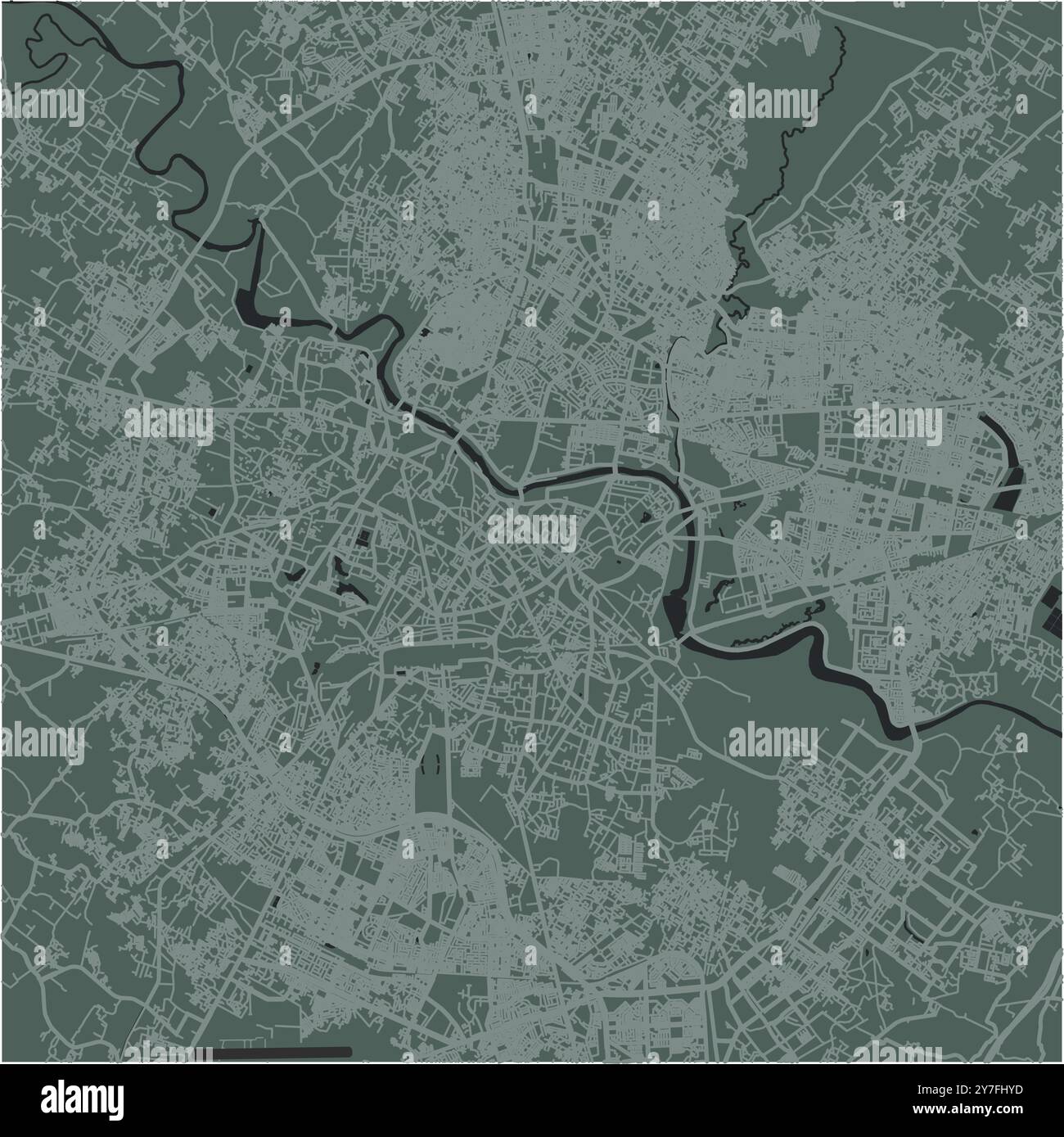 Map of Lucknow in India in a smooth dark style. Contains layered vector with roads water, parks ...
