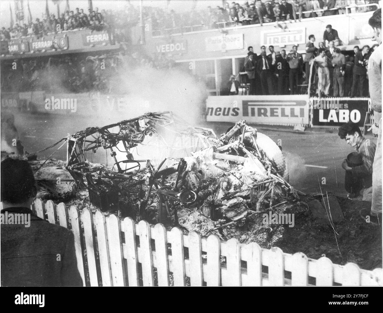 The tangled wreckage of Pierre Levegh's Mercedes after the disaster ...