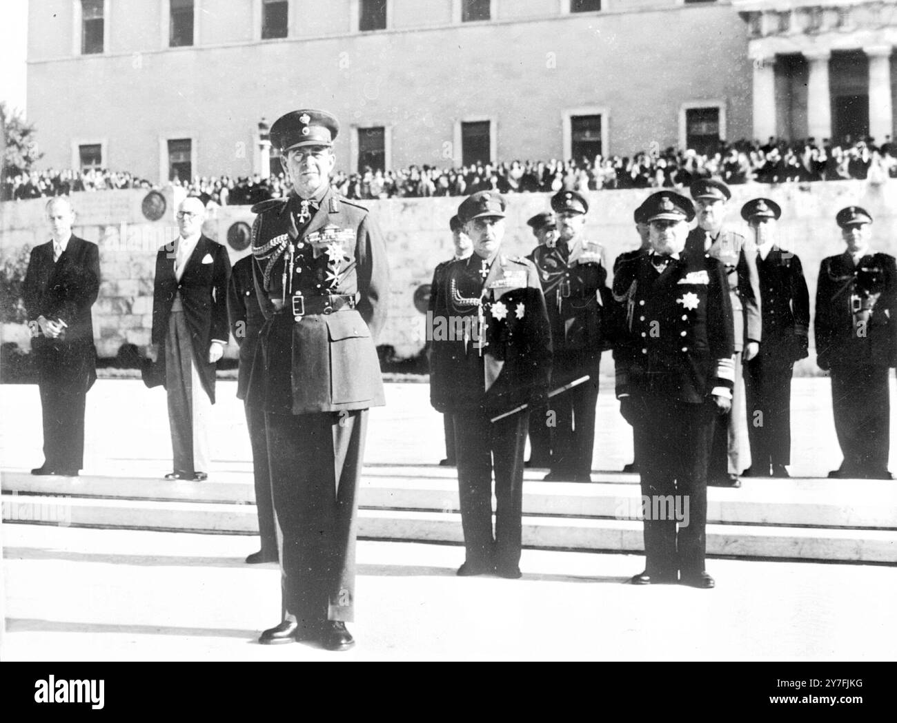 King Paul of Greece in foreground., as the Greek Army stand before the ...