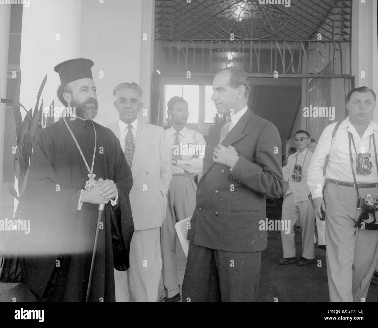 The Archbishop of Cyprus Makarios (L) during a visit to the Asaian ...