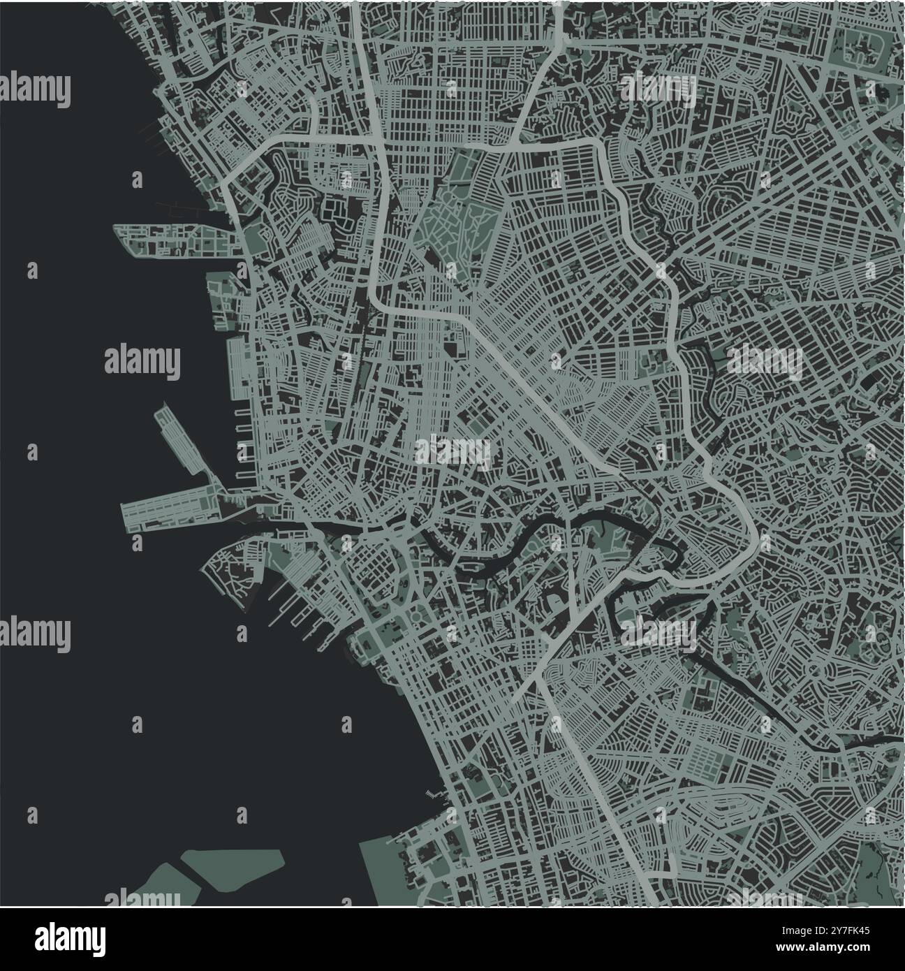 Map of Manila in Philippines in a smooth dark style. Contains layered ...