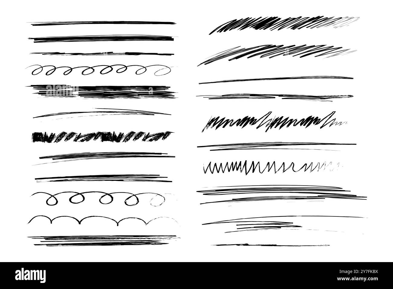 Chalk lines and squiggles, hand drawn doodle underlines thick line ...