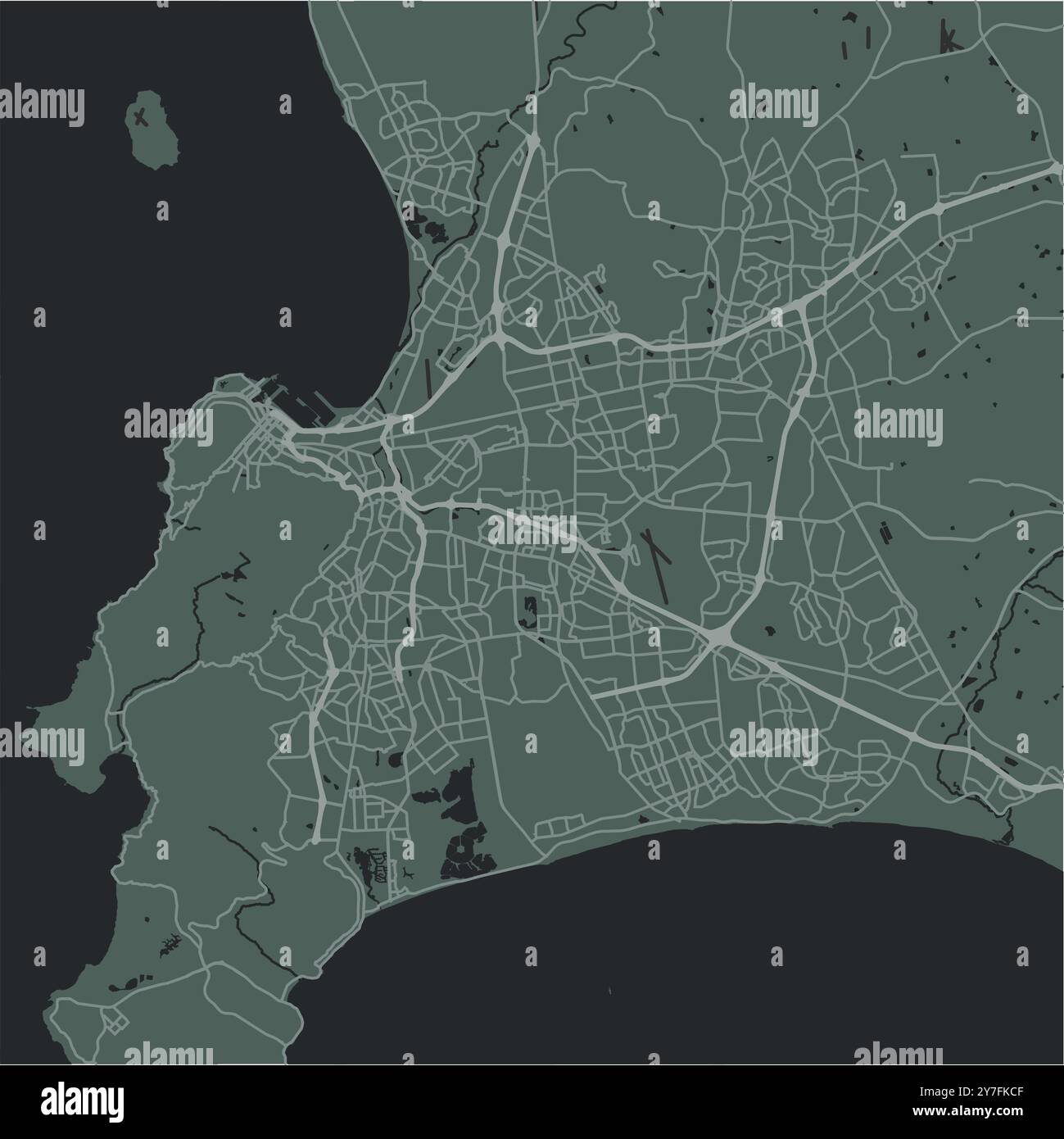 Map of Cape Town in South Africa in a smooth dark style. Contains ...