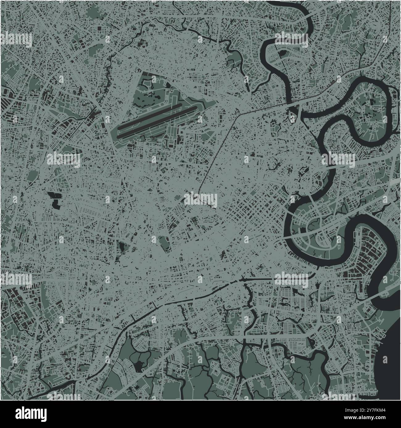 Map of Ho Chi Minh City in Vietnam in a smooth dark style. Contains layered vector with roads ...