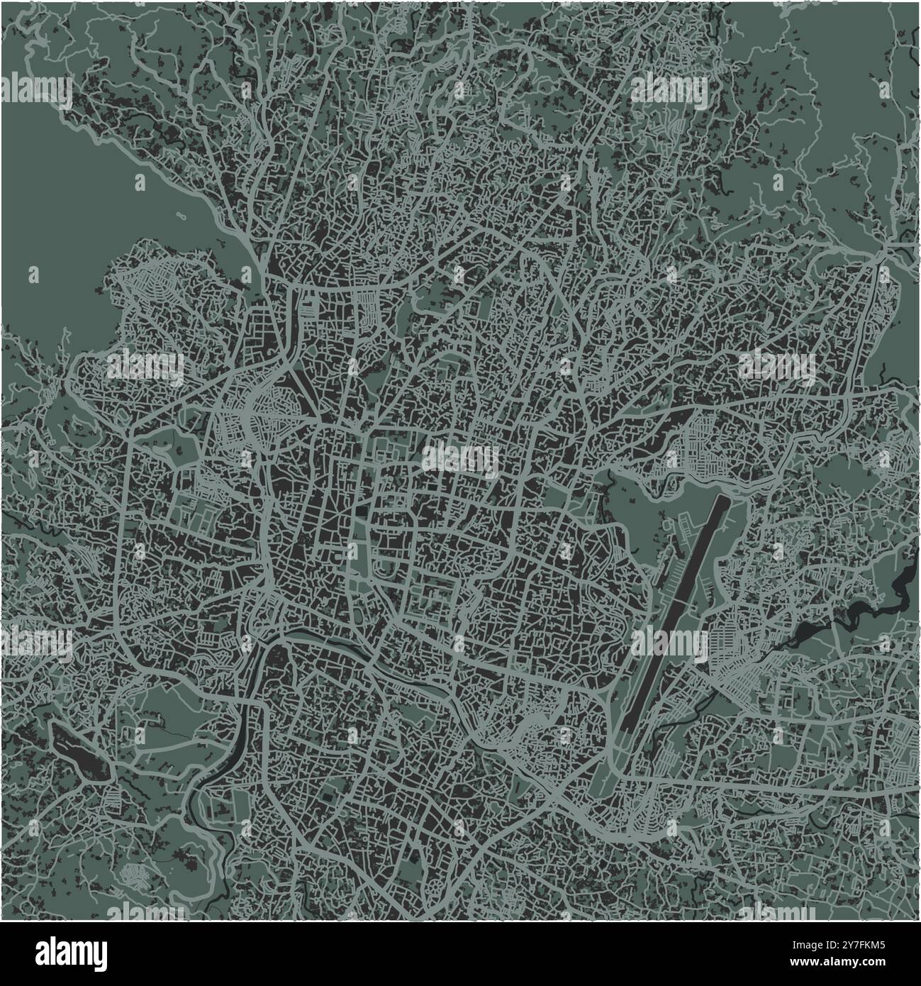 Map of Kathmandu in Nepal in a smooth dark style. Contains layered vector with roads water ...