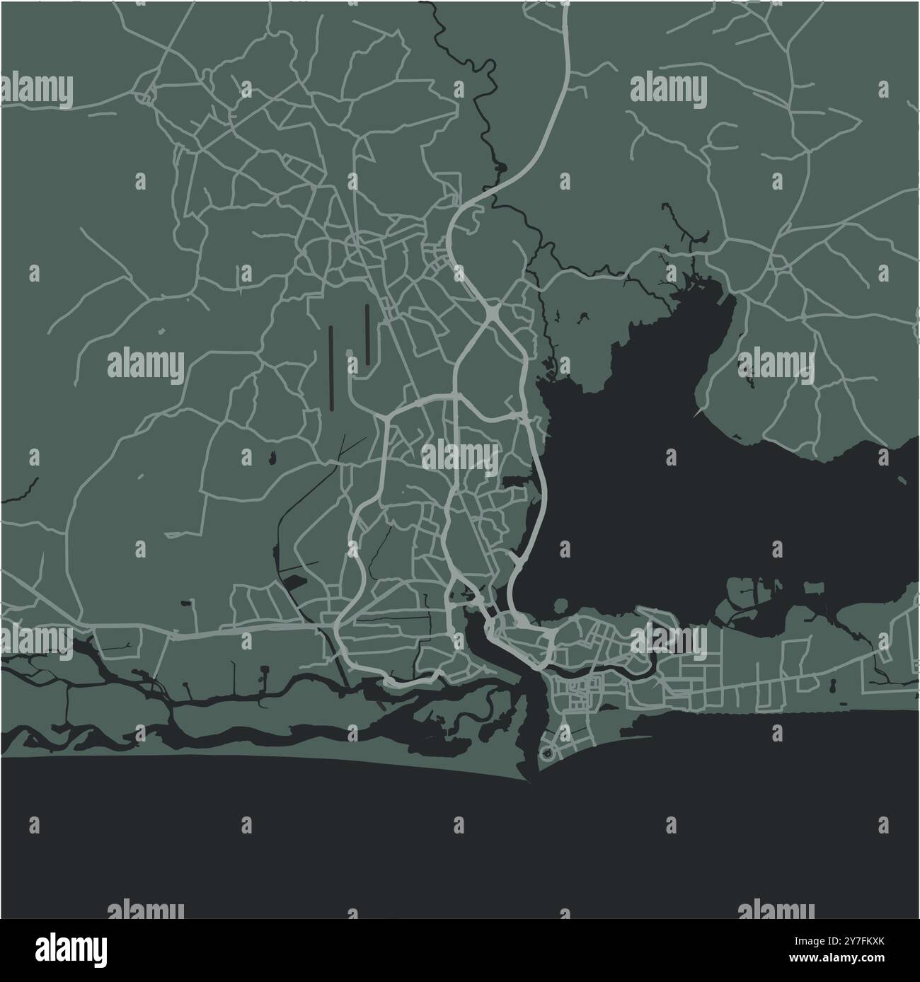 Map of Lagos in Nigeria in a smooth dark style. Contains layered vector ...