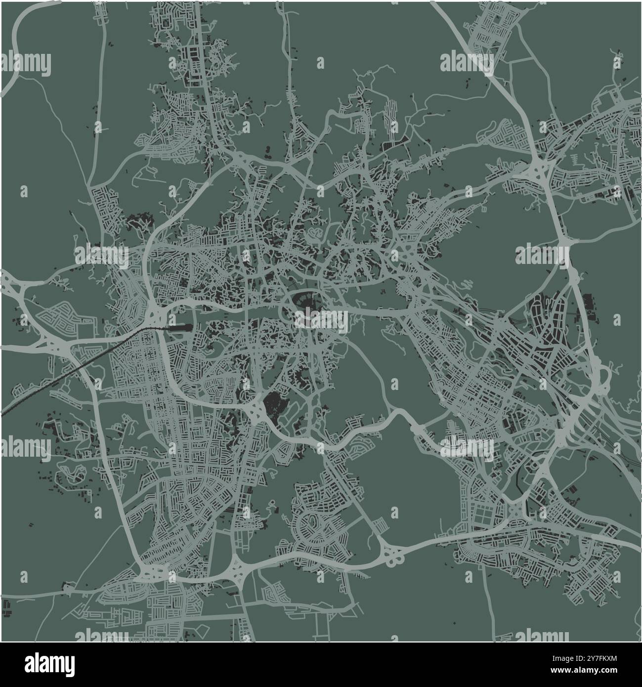 Map of Mecca in Saudi Arabia in a smooth dark style. Contains layered vector with roads water ...