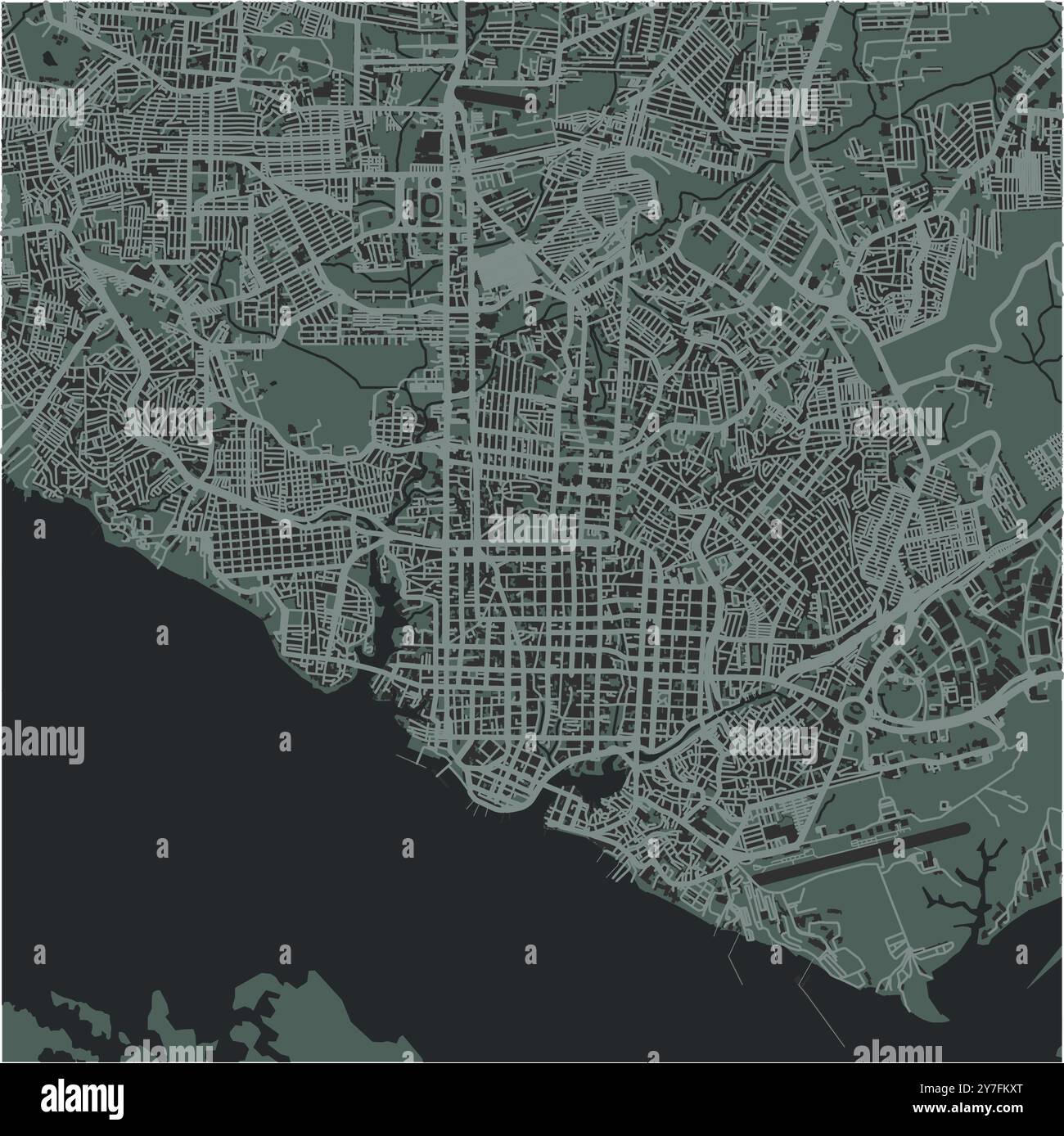 Map of Manaus in Brazil in a smooth dark style. Contains layered vector ...