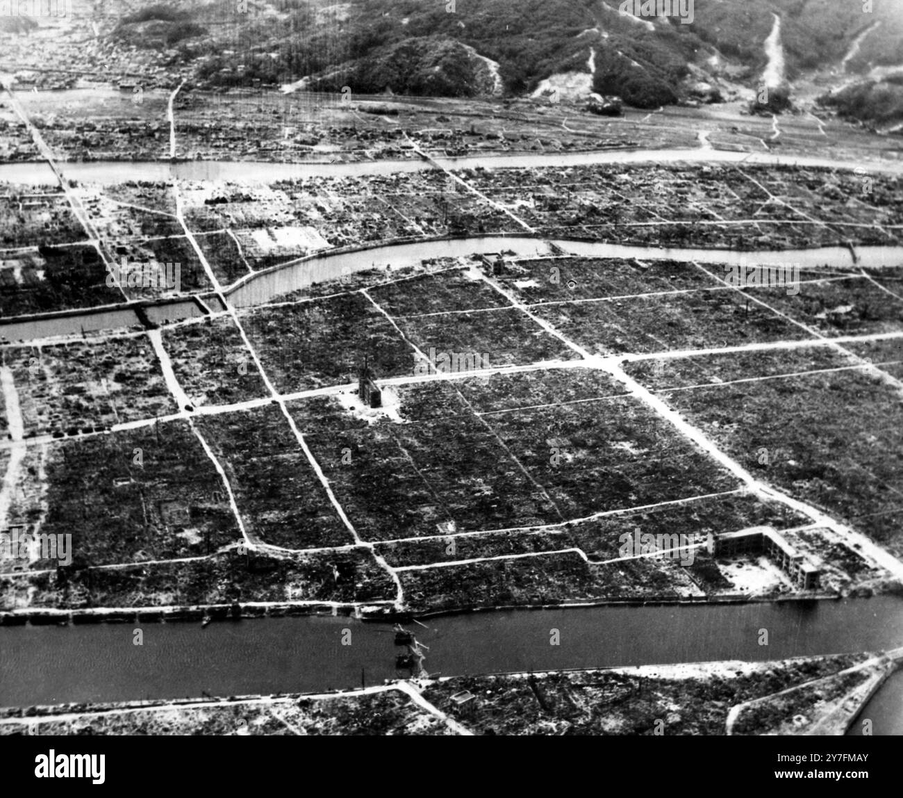 Hiroshima - only the canals break up the blanket of mass destruction ...