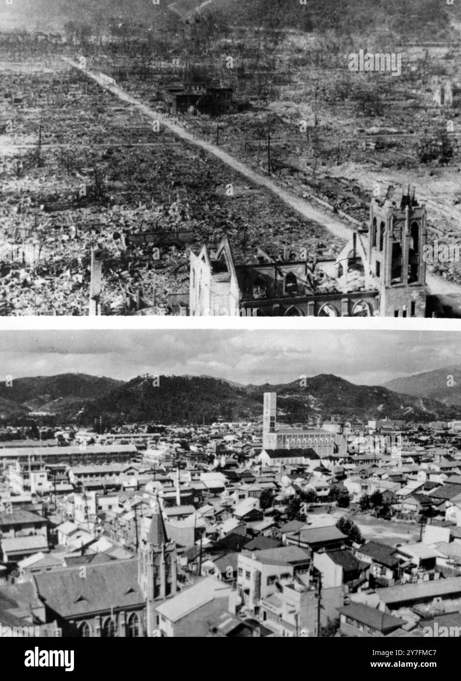 Part of the rebuilt city of Hiroshima 9 years after the first atomic ...