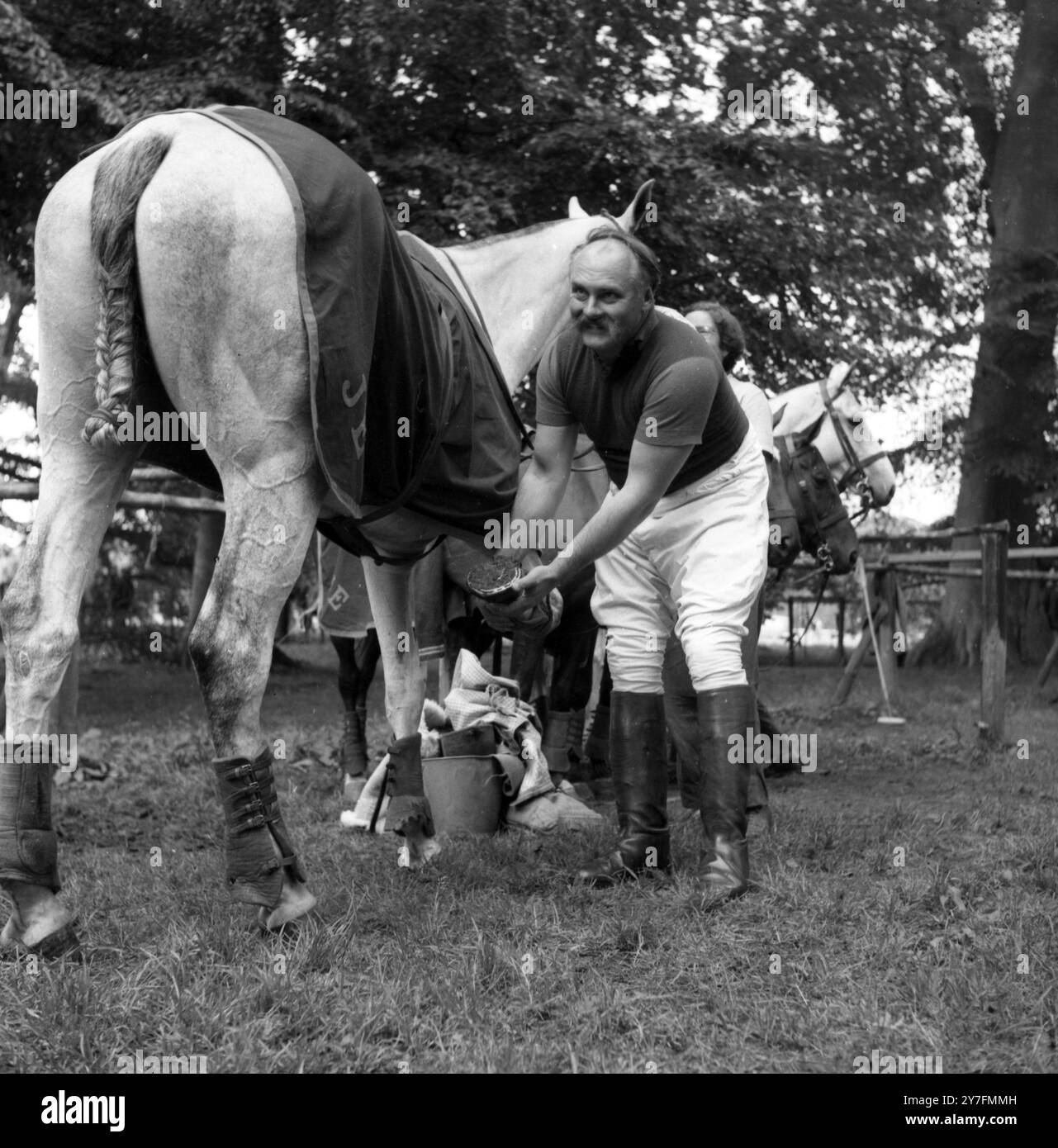 Jimmy Edwards, actor and comedian during a polo match. He was a keen ...