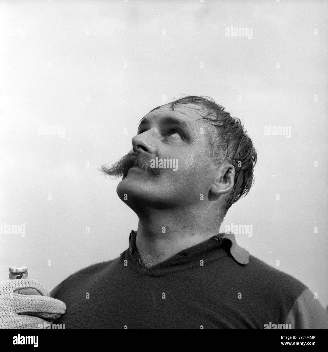 Jimmy Edwards, actor and comedia,n between chukkas during a polo match ...