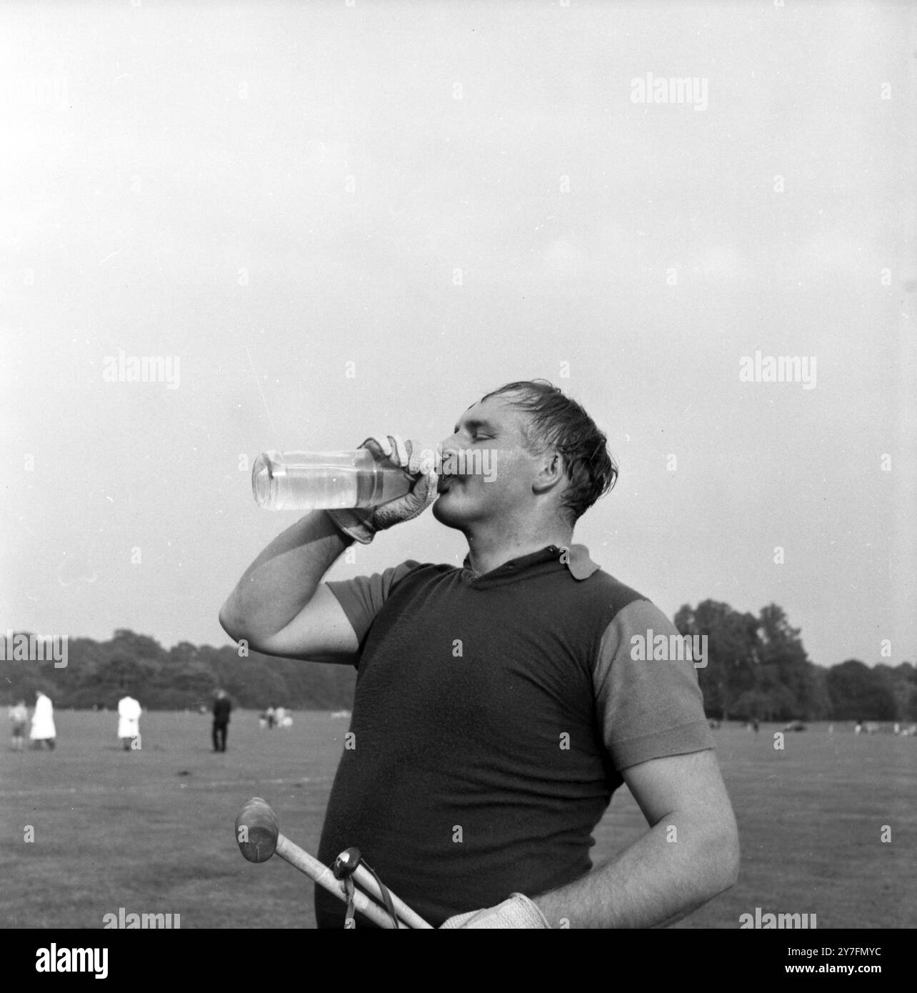 Jimmy Edwards, actor and comedian between chukkas during a polo match ...
