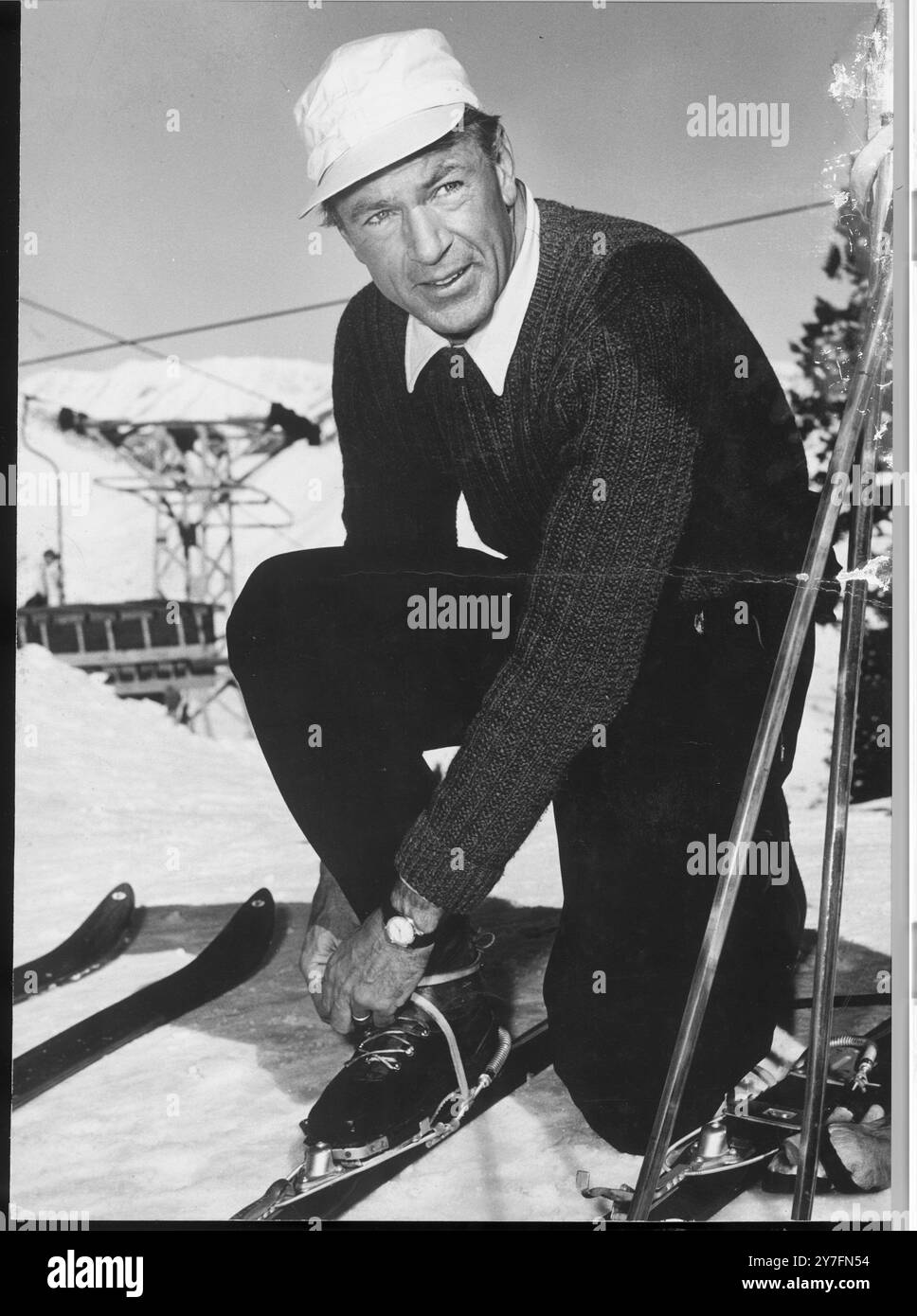 Gary Cooper, American film star, skiing in Sun Valley, Idaho, 1949 ...