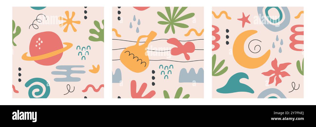 Vector set of contemporary cards with abstract summer nature elements ...