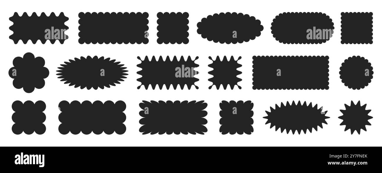 Black jagged geometric shapes. Scallop rectangle, square, round and ...