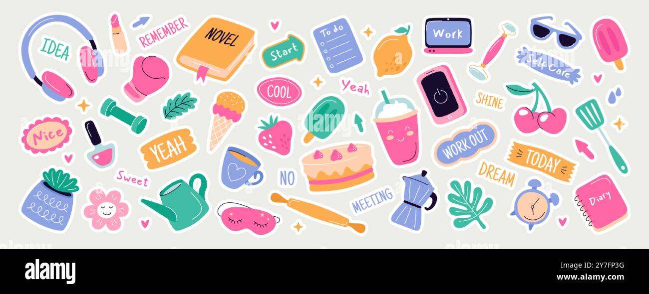 Cute diary journal stickers. Trendy daily planner labels, scrapbook ...