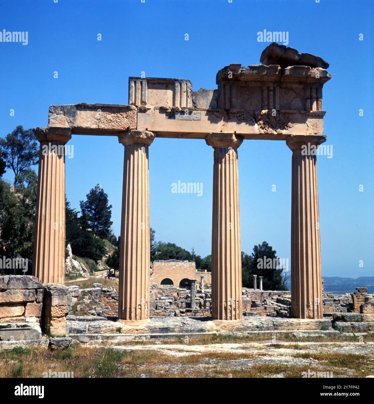 Roman ruins showing the columns of the entrance to the Temple of Apollo ...