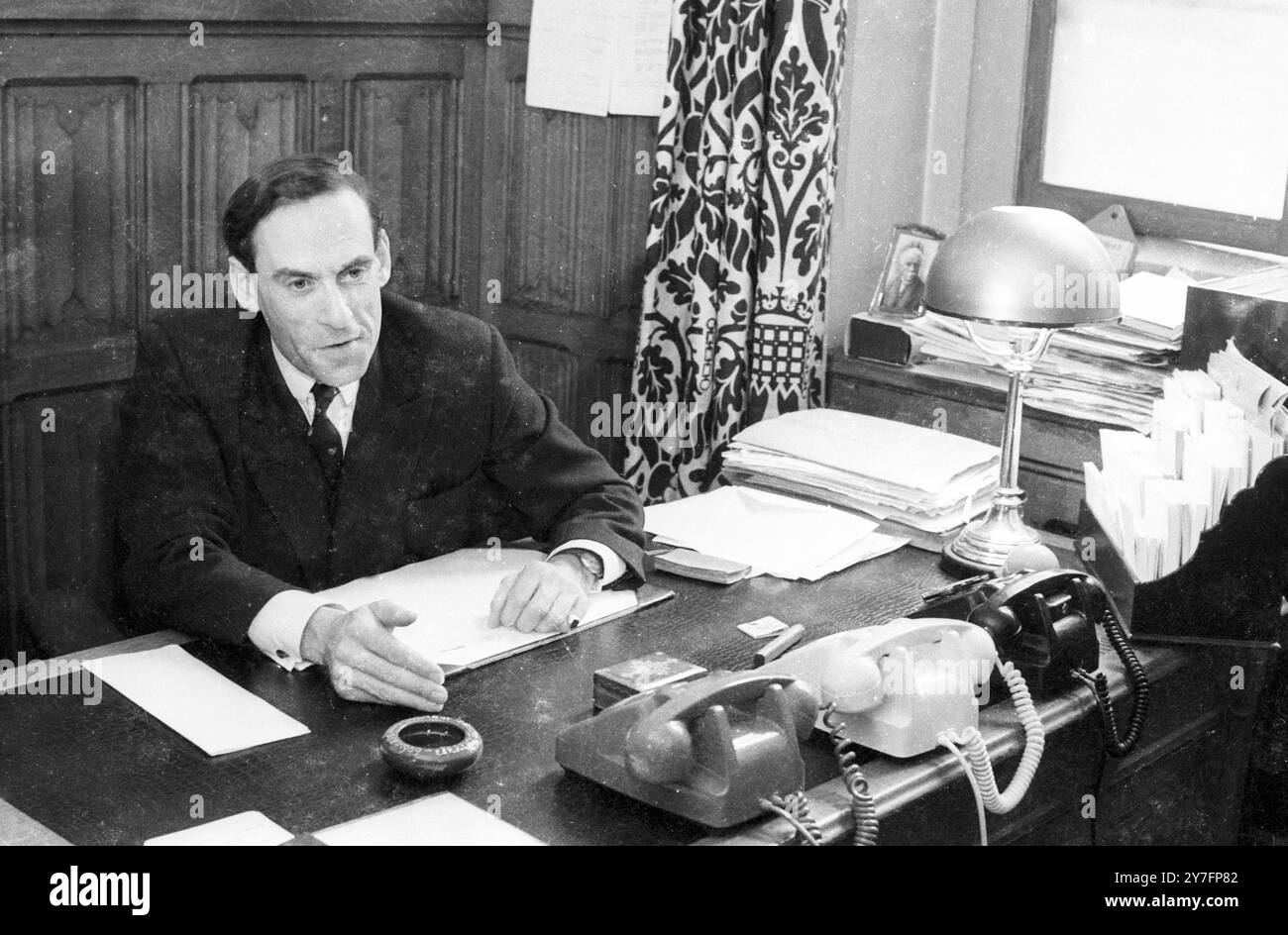 Jeremy Thorpe in his office at Westminster, Houses of Parliament ...
