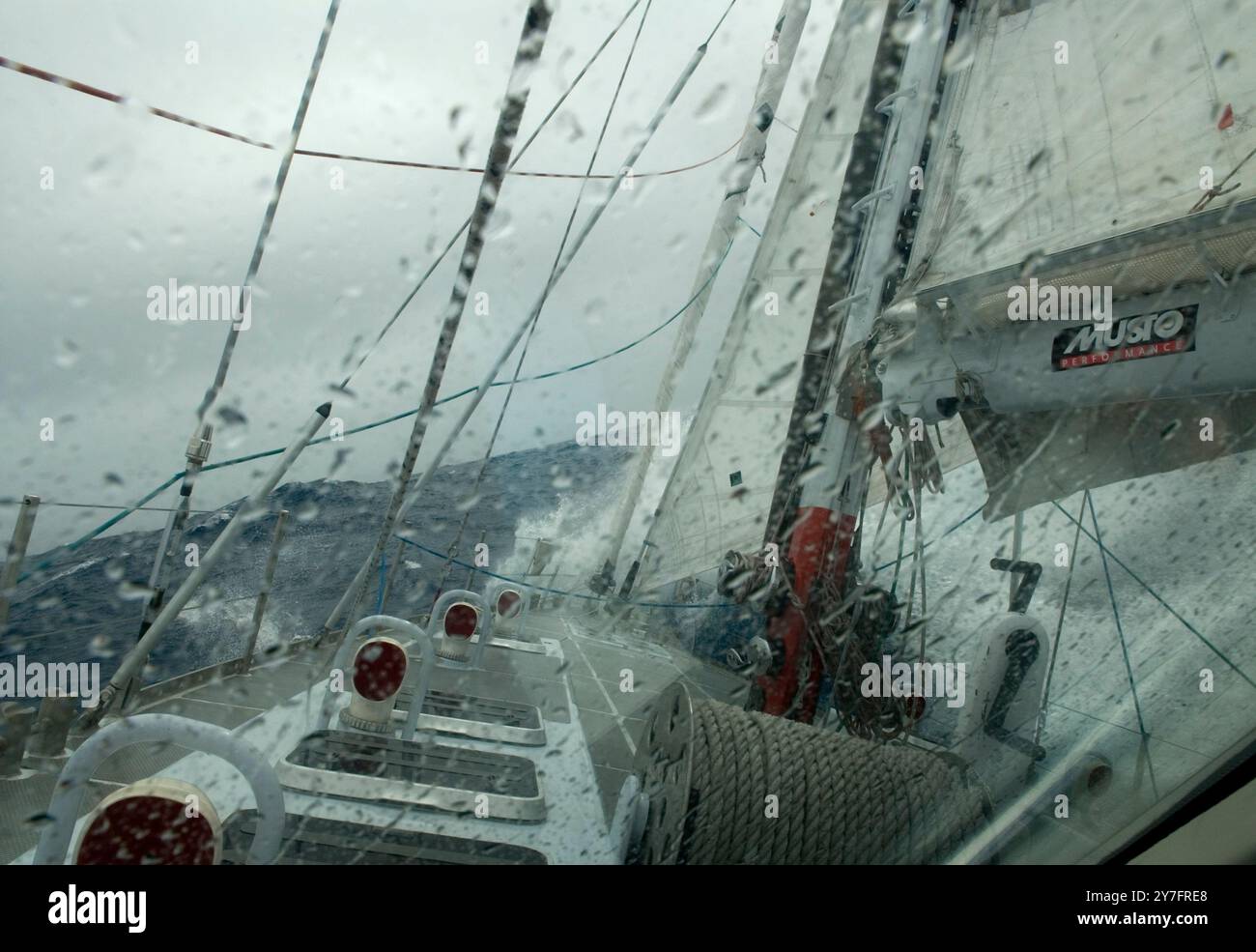 A sailboat crosses through the rough seas of the Drake passage from the ...