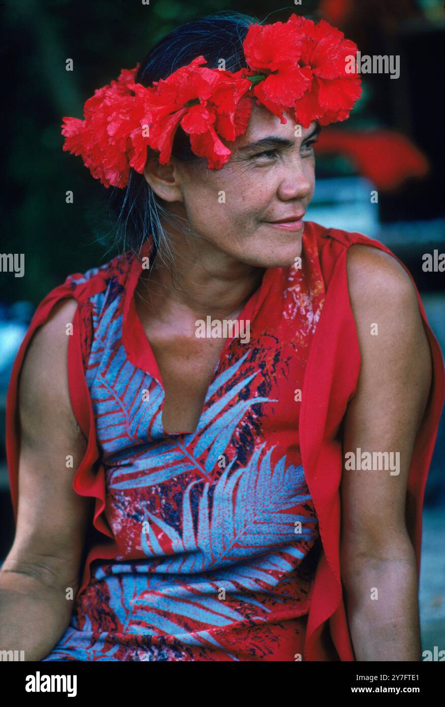 Polynesian woman on Tubuai Island, French Polynesia Stock Photo - Alamy