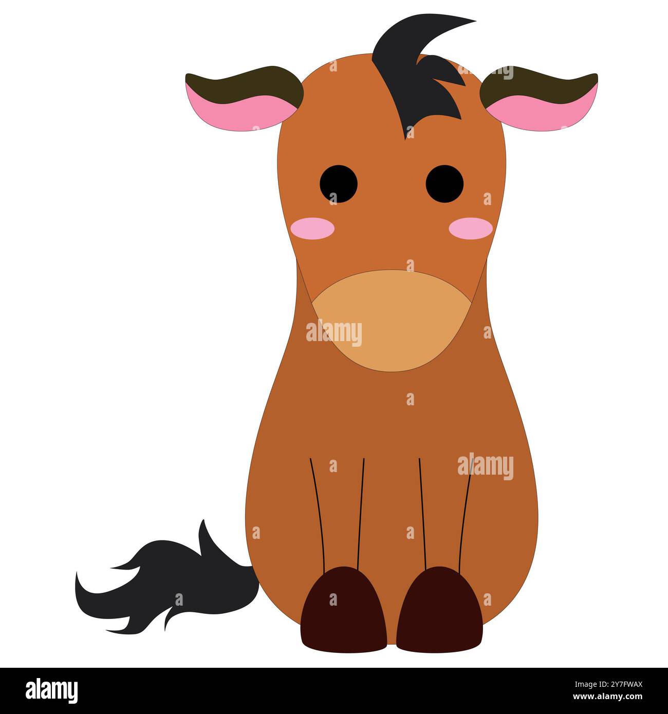 cute cartoon colored little brown horse with black mane, black tail, stock vector, white ...