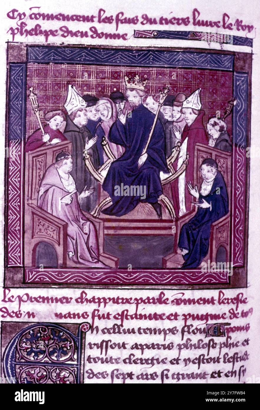 Manuscript showing Council of King Philip II of France passing ...