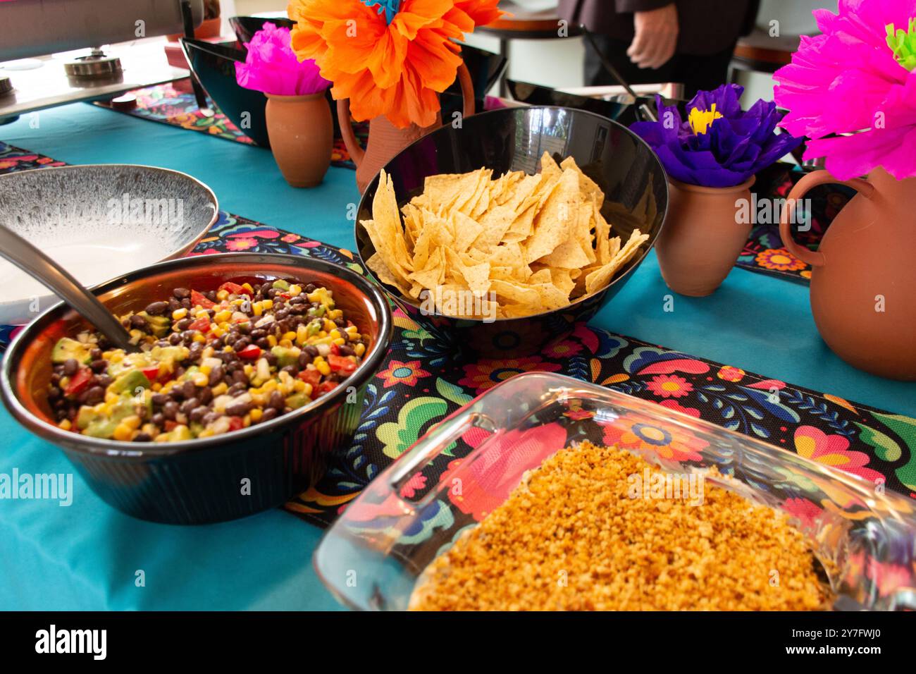 Fiesta Buffet Featuring Tortilla Chips, Salsa, and Toppings Stock Photo ...