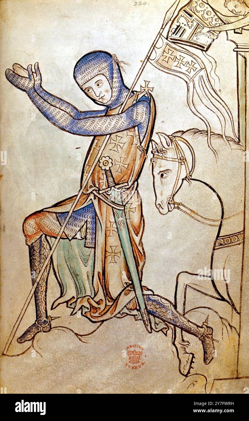 Knight Crusader A crusader kneels at prayer in front of his horse. An ...