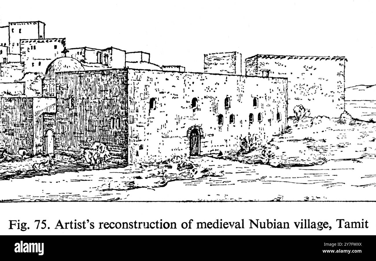 Artist's reconstruction of medieval Nubian village, Tamit Stock Photo ...