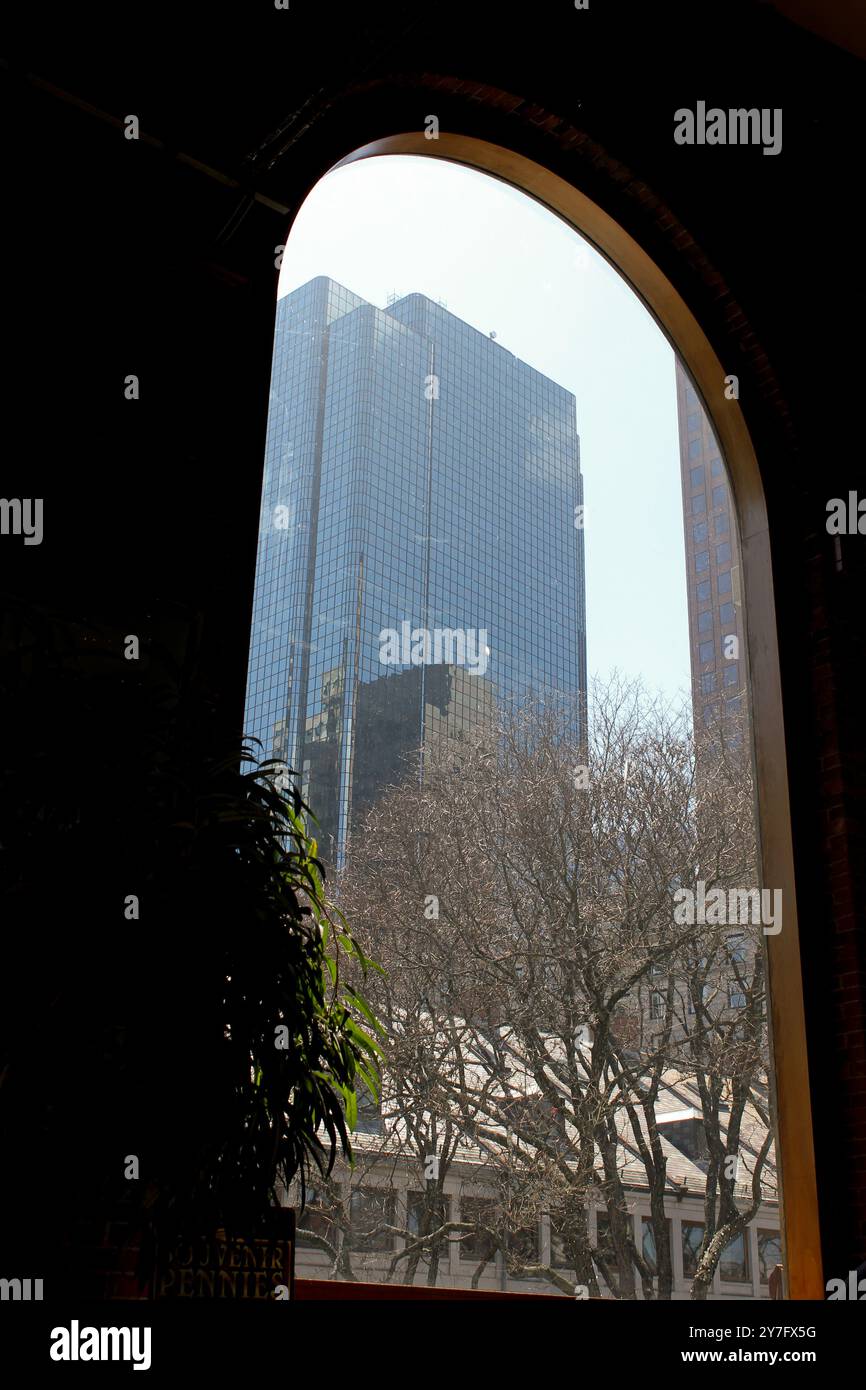 Glass Window Skyscraper Through An Arch Stock Photo - Alamy