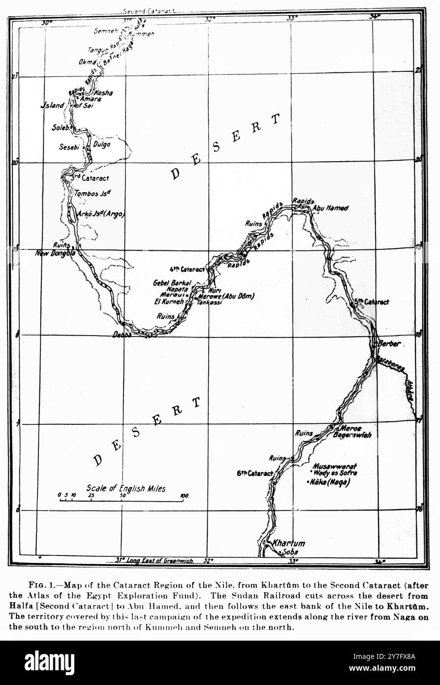 Monuments of Sudanese Nubia. James Henry Breasted, Chicago, 1908. Map of cataract region of the ...